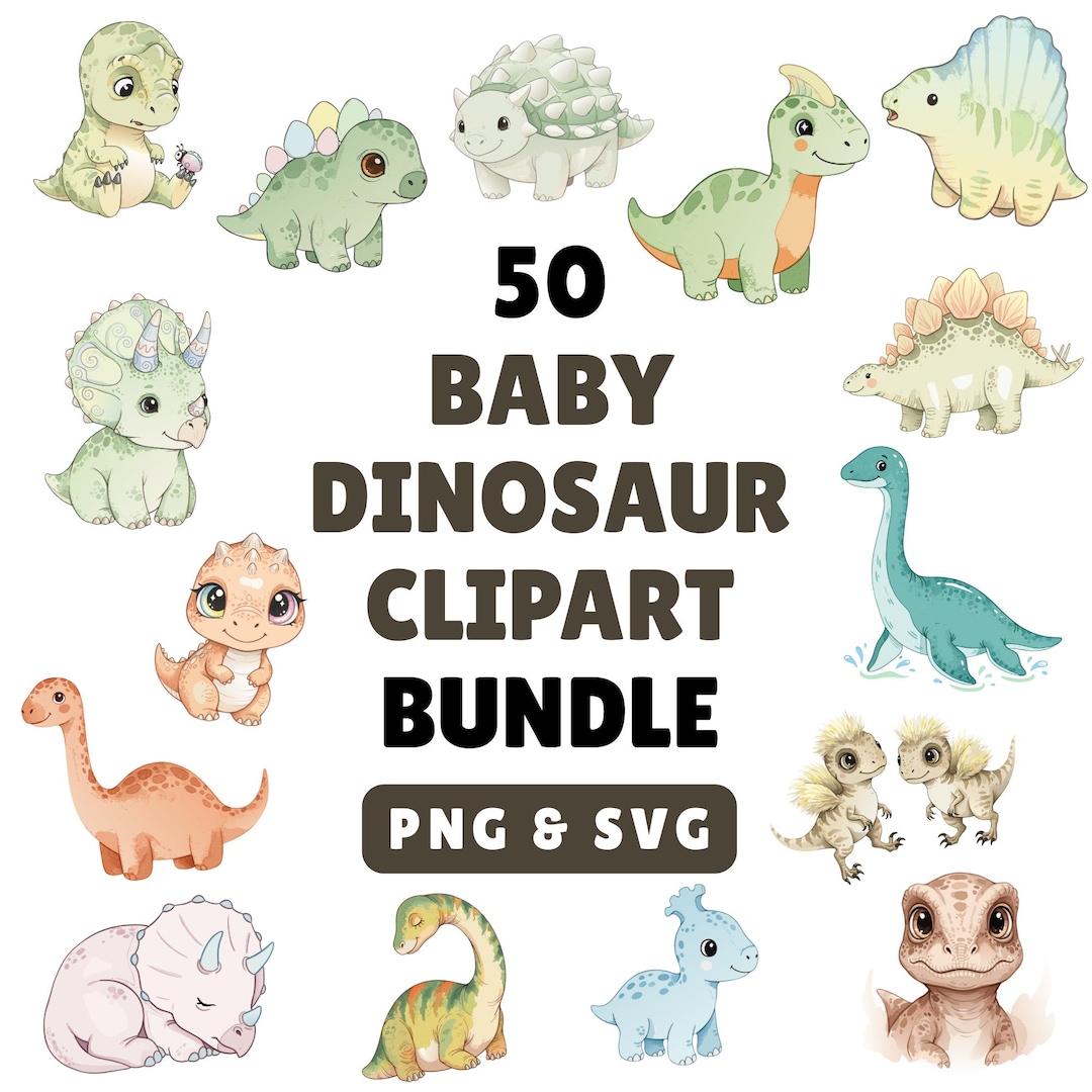 Baby Dinosaur Clipart Bundle, Watercolor Dino Art (PNG & SVG) - Etsy