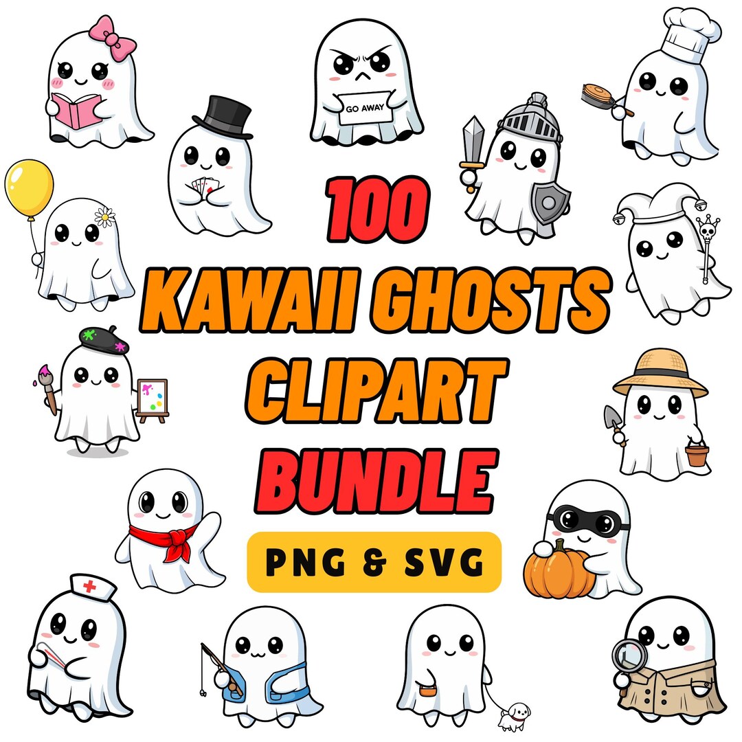 Kawaii Ghost SVG PNG Bundle Cute and Spooky Halloween Clipart Cute ...