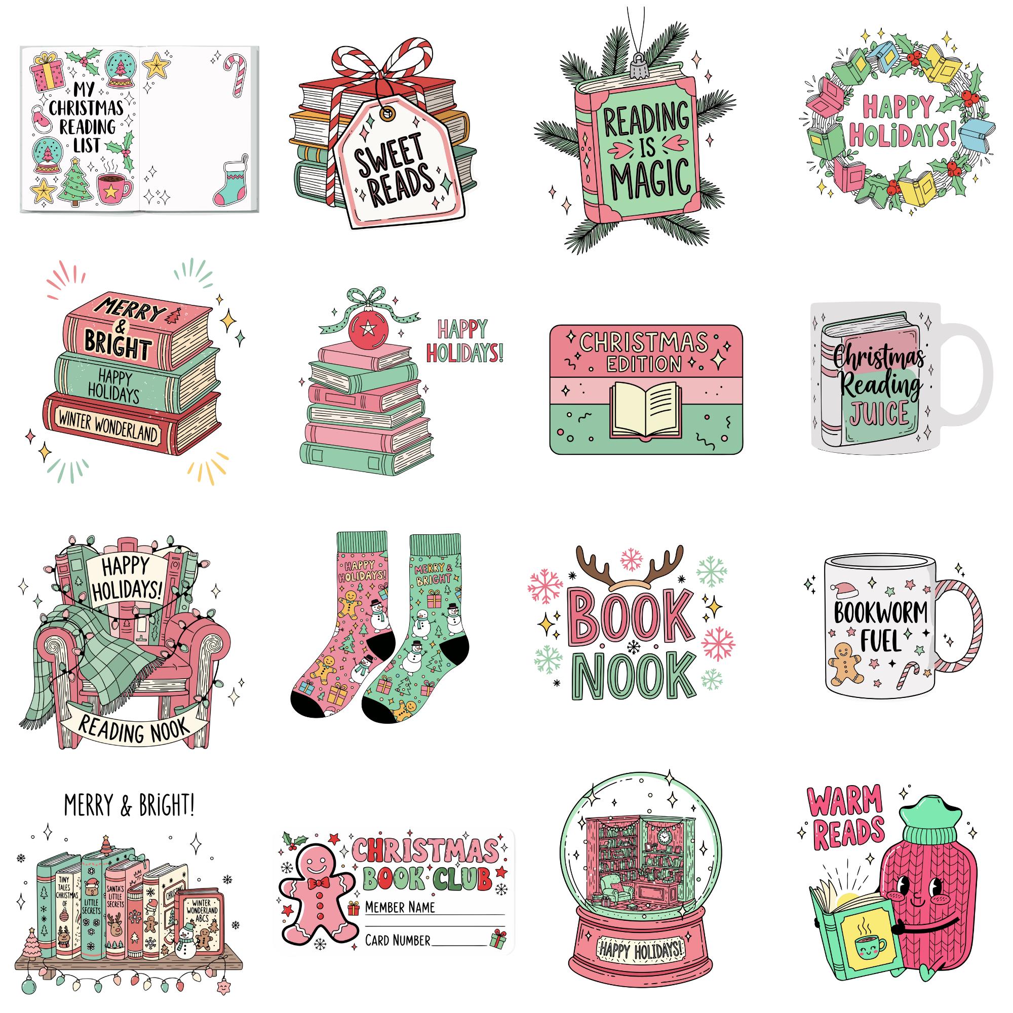 Bookish Christmas PNG SVG Bundle Cute Holiday Retro Book Clipart ...