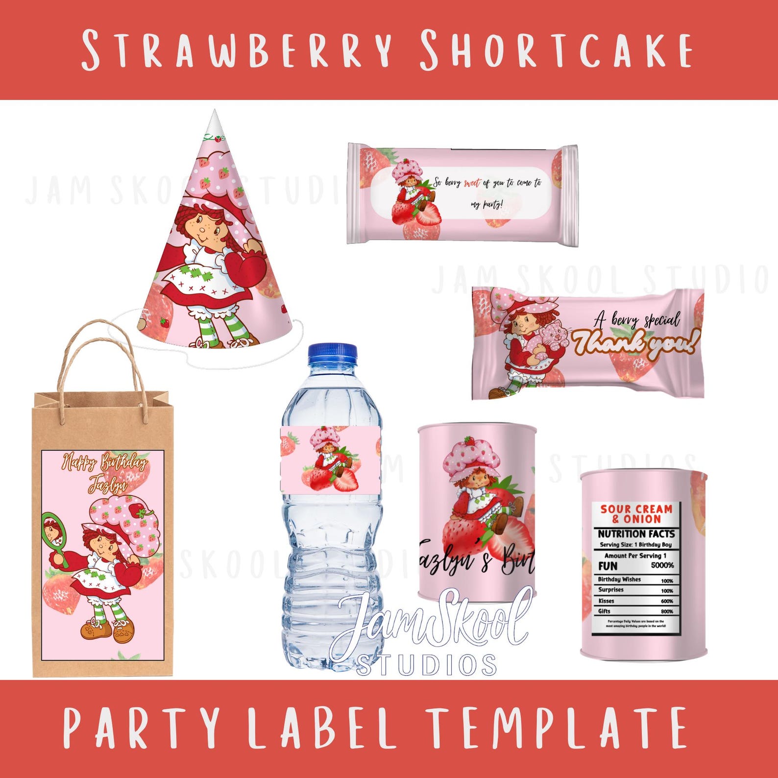 Strawberry Shortcake Party Label Templates: Chip Bag, Water Bottle ...