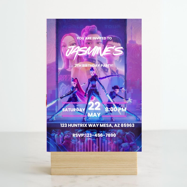 Huntrix Kpop Demon Hunters Birthday Invitation, Anime Party Invite ...