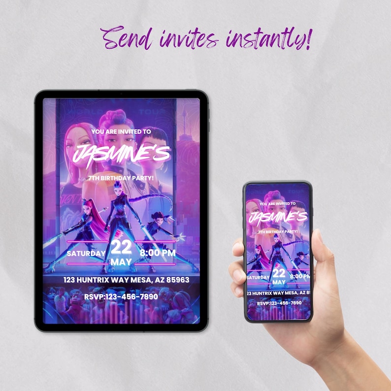 Huntrix Kpop Demon Hunters Birthday Invitation, Anime Party Invite ...