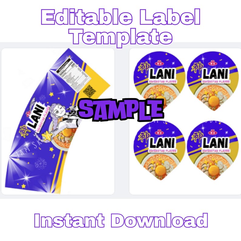 Editable Ramen Cup Label | Custom Noodle Wrapper Canva Template | Cup ...
