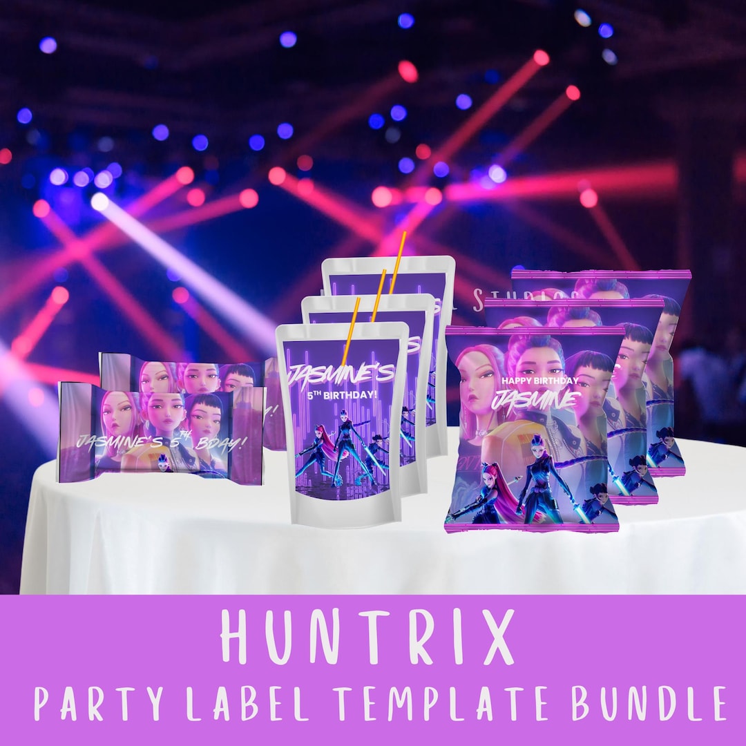 Huntrix Kpop Party Labels: Purple Neon Decor (canva Pro Template ...
