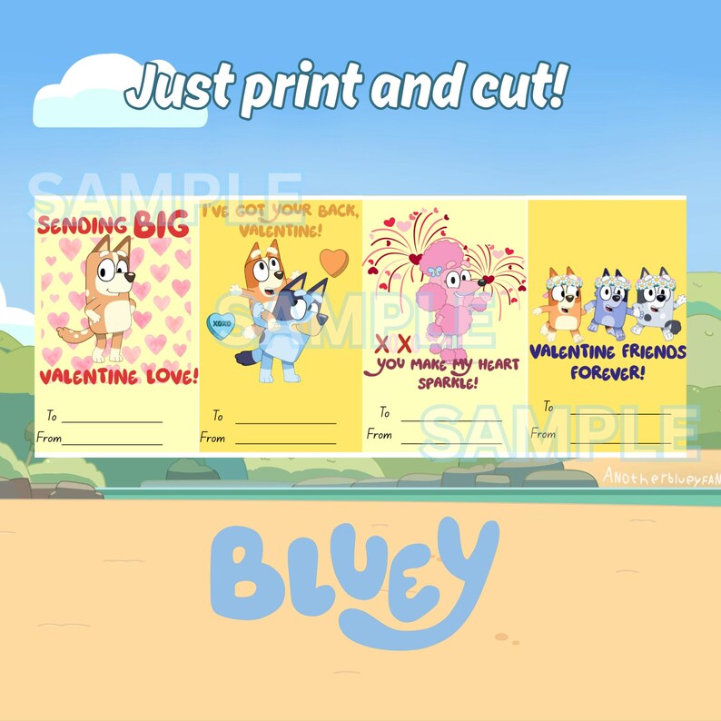 Bluey Valentine's Day Cards, Kids Classroom Valentines (digital ...