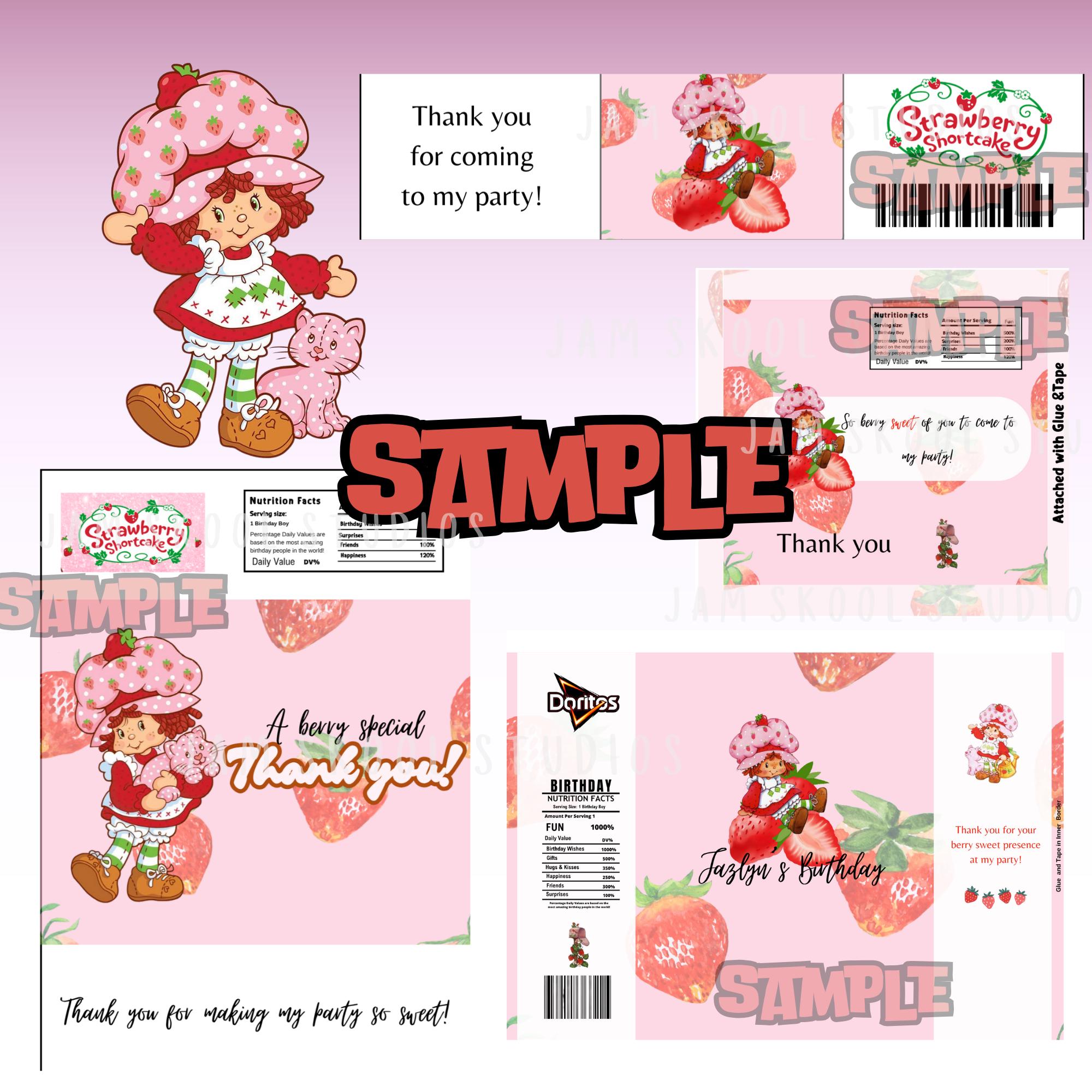Strawberry Shortcake Party Label Templates: Chip Bag, Water Bottle ...