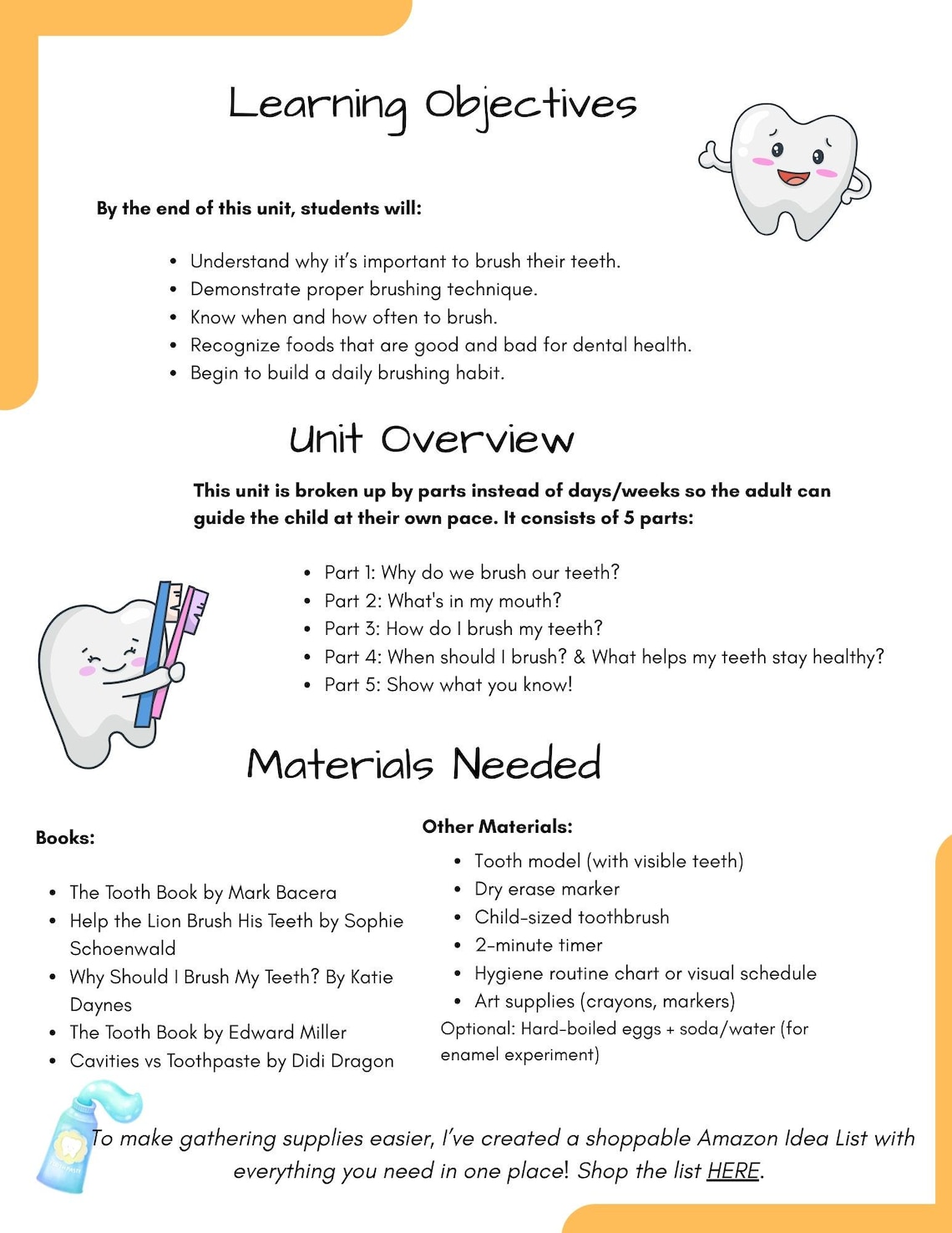 Toothbrushing Printable for Kids – Dental Hygiene Curriculum for ...