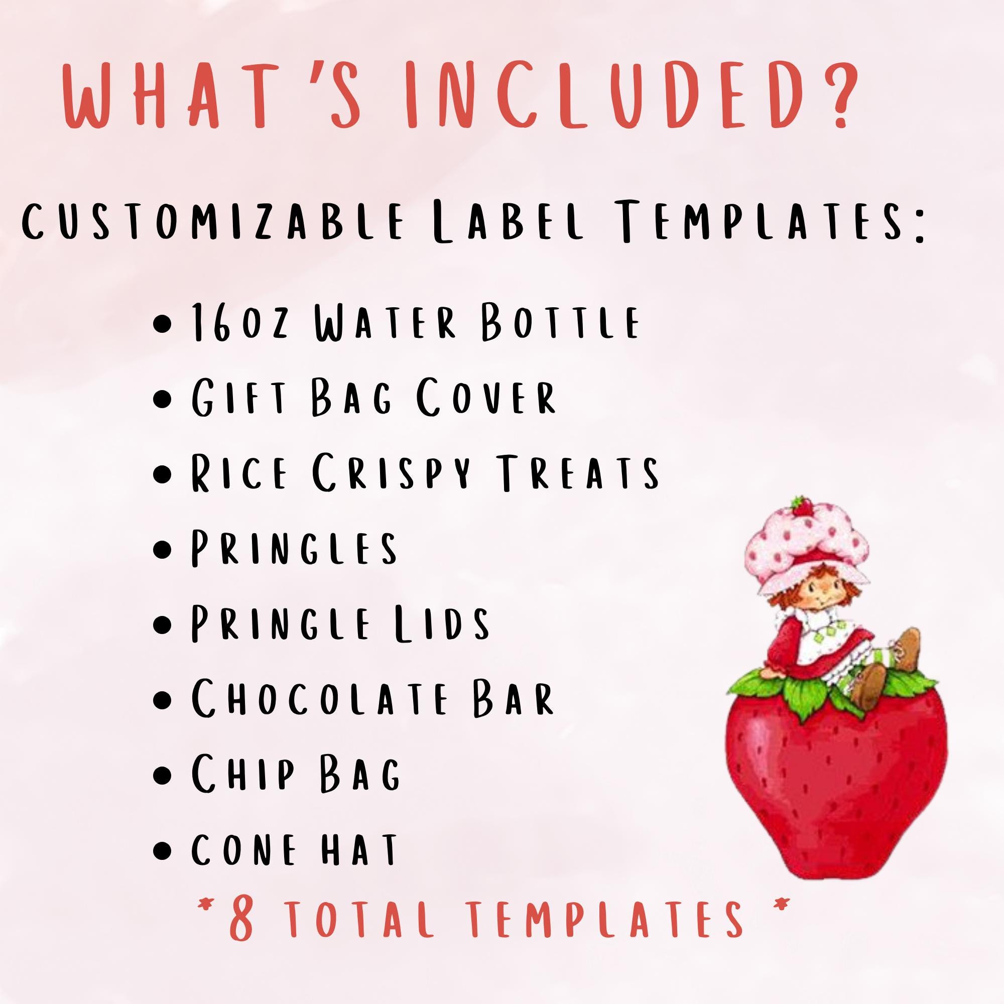 Strawberry Shortcake Party Label Templates: Chip Bag, Water Bottle ...