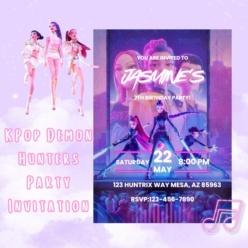 Huntrix Kpop Demon Hunters Birthday Invitation, Anime Party Invite ...