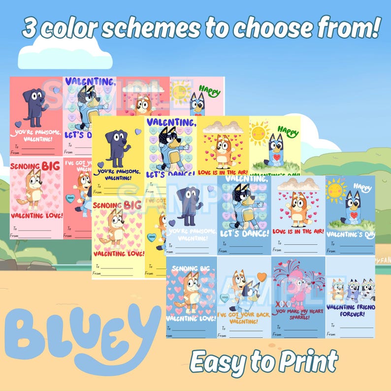 Bluey Valentine's Day Cards, Kids Classroom Valentines (digital ...