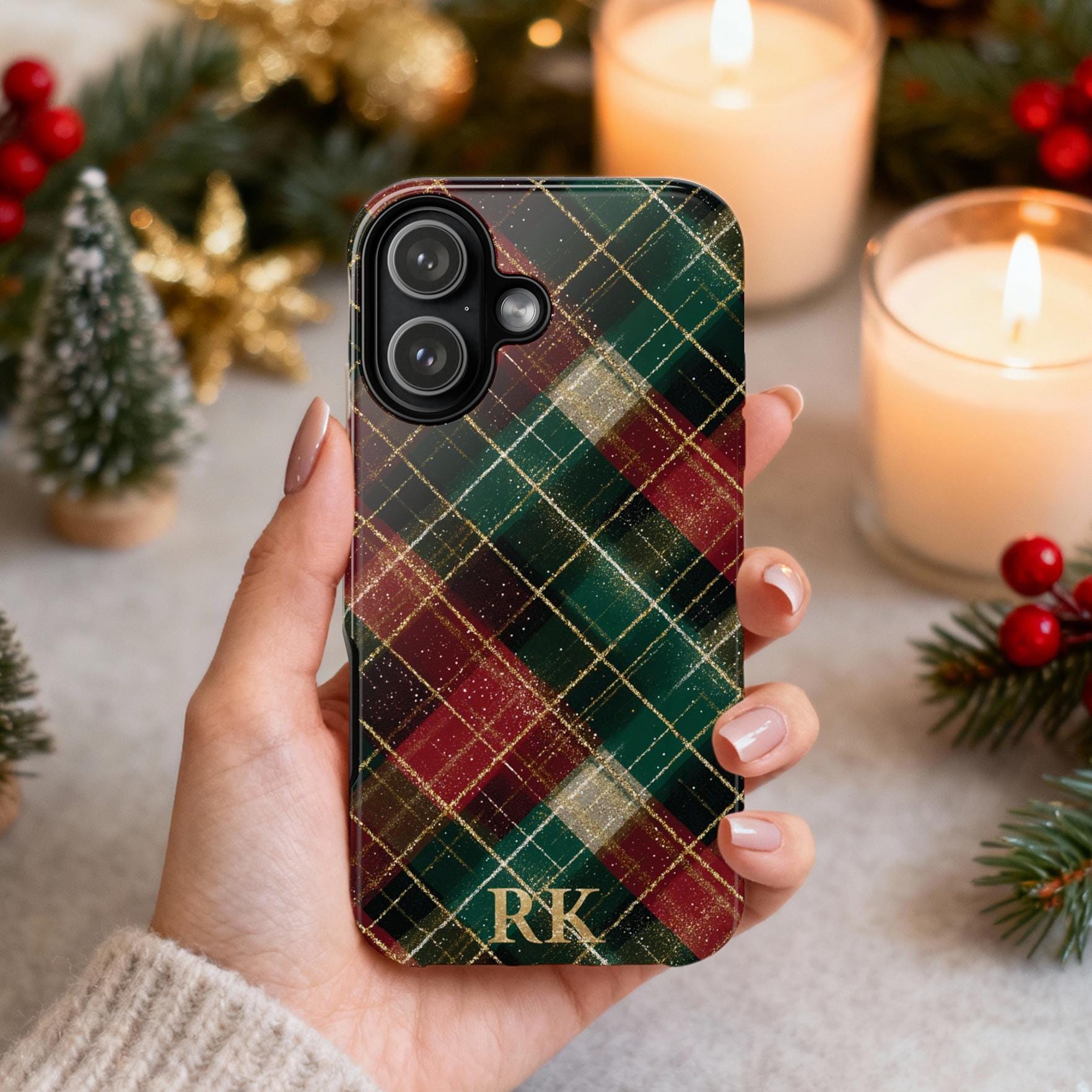 Red & Green Plaid Winter Matching Initial Phone Cases, Vintage ...