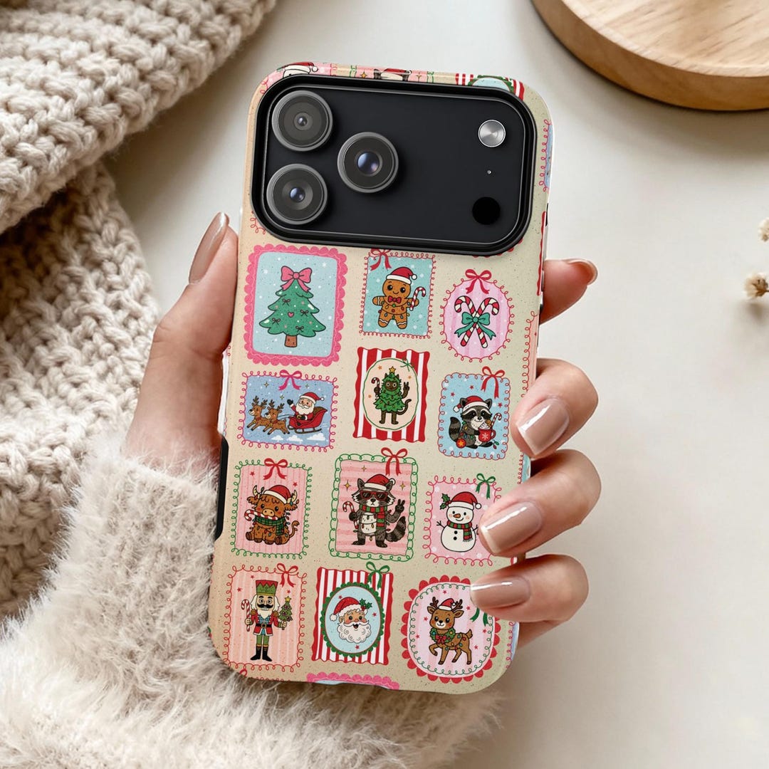 Vintage Stamp Christmas Phone Case, Cute Winter Poster Tough Phone Case ...