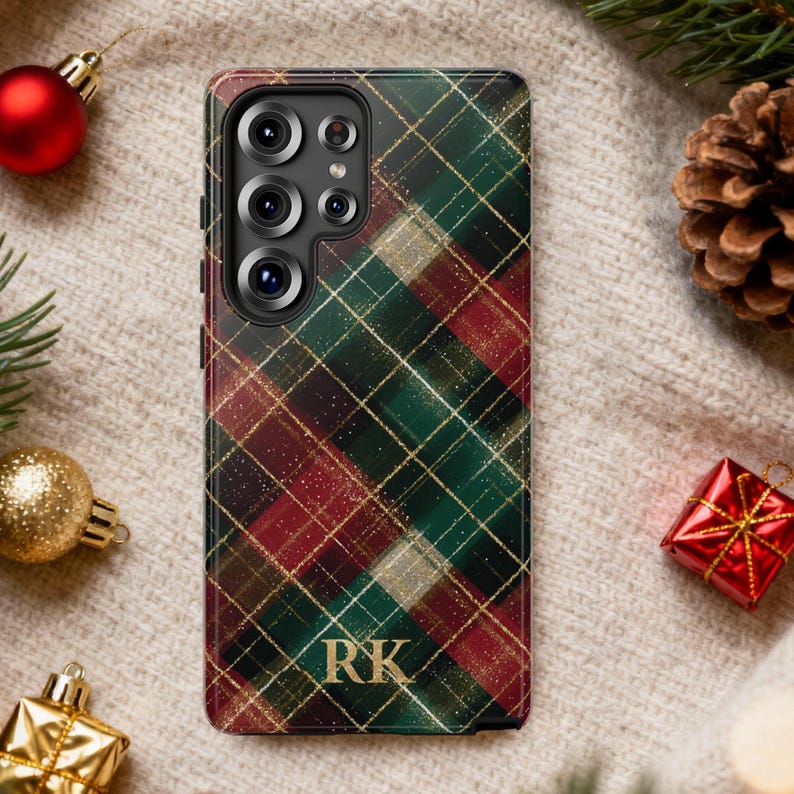 Red & Green Plaid Winter Matching Initial Phone Cases, Vintage ...