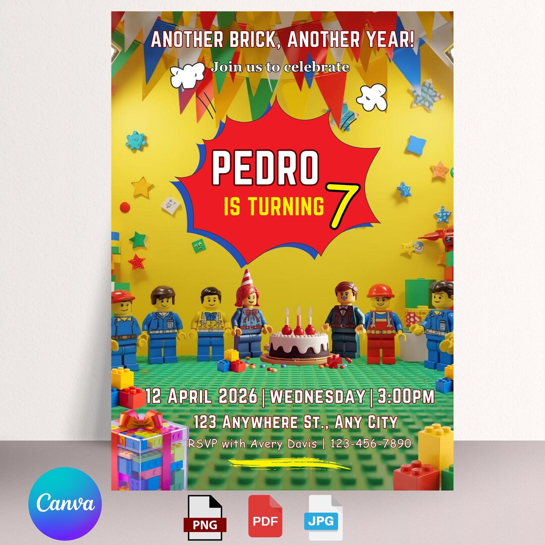 Printable Block Birthday Invitation, Digital Building Birthday ...