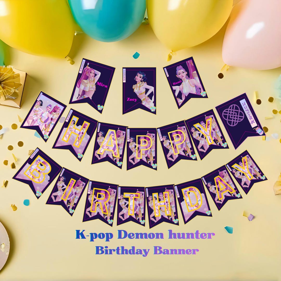 Kpop Demon Hunter Happy Birthday Flag Bunting Banner, Printable Huntrix ...