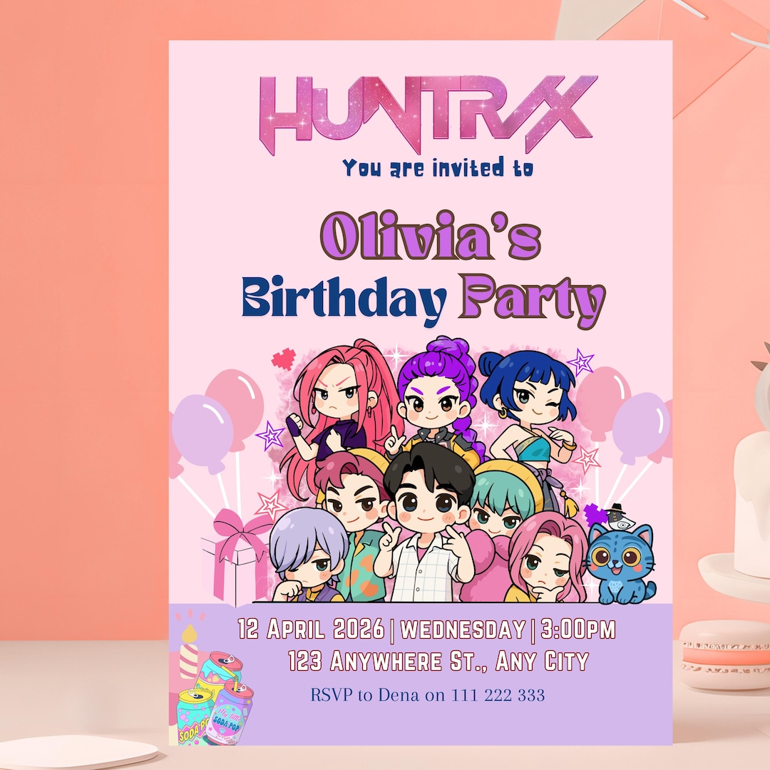 Kpop Demon Hunters Birthday Invitation Kids Party Invite Digital Anime ...
