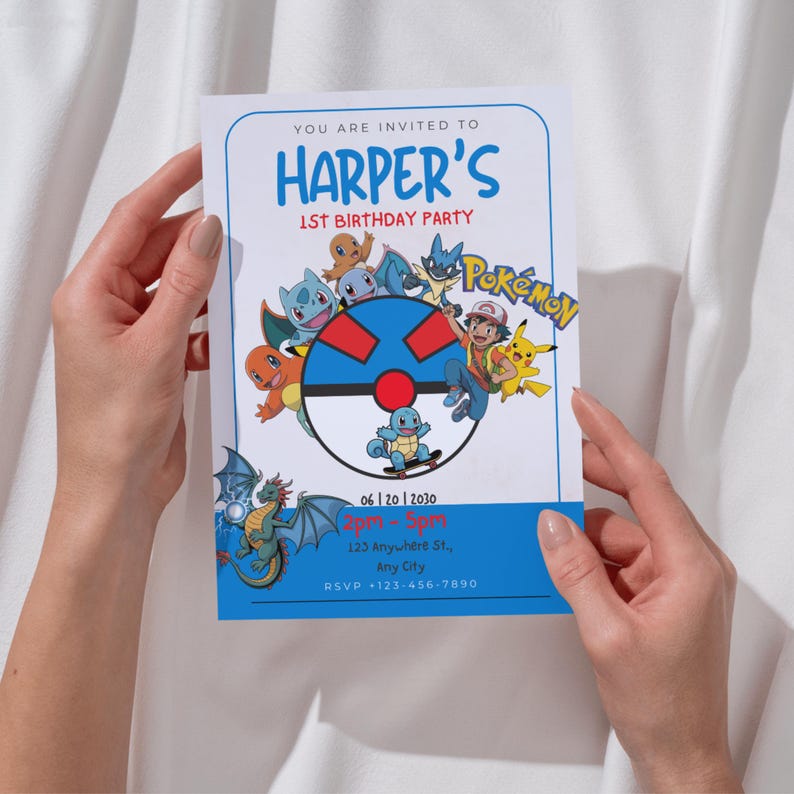 Editable Pokemon Birthday Invitation, Party Invitations,digital ...