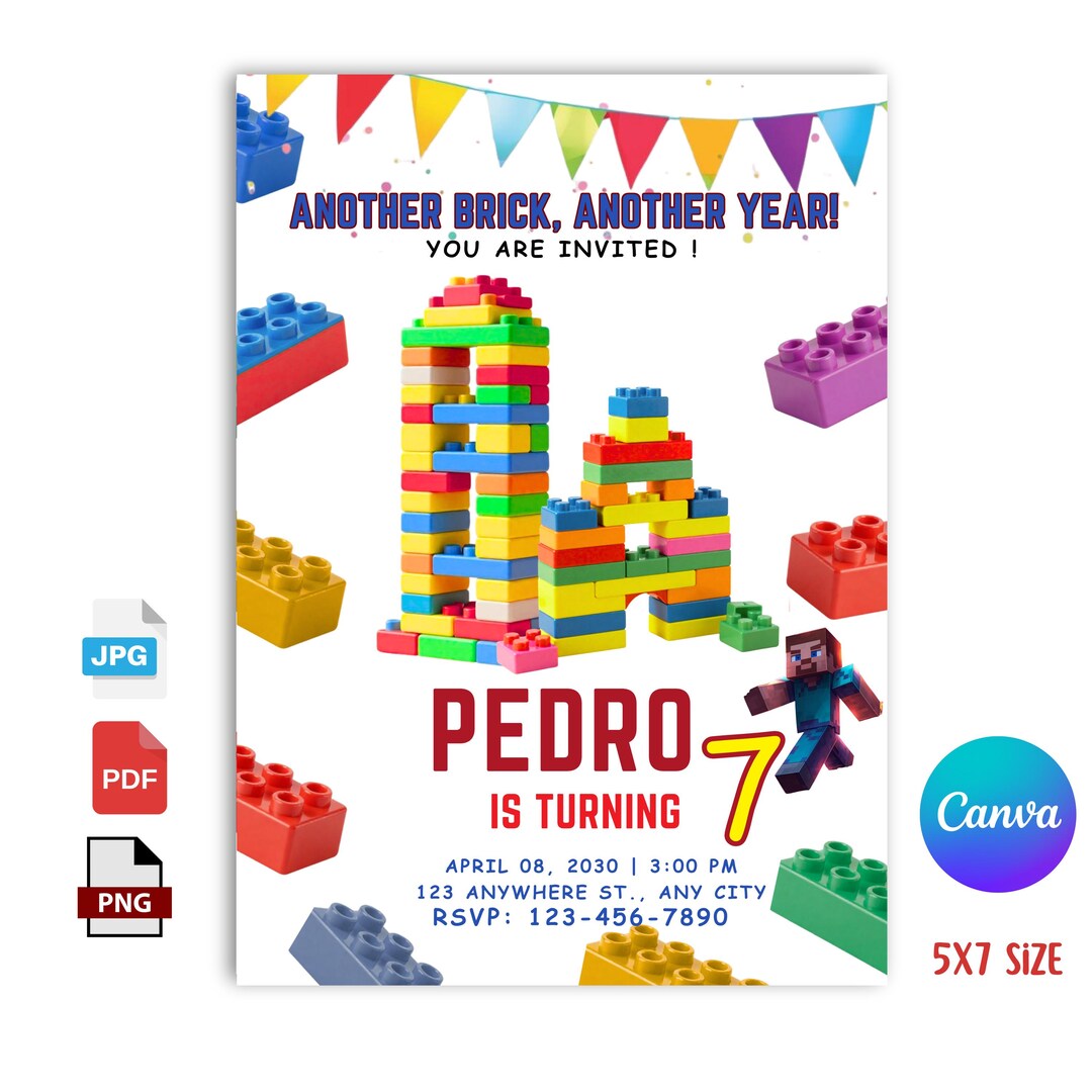 Building Blocks Birthday Party Invitation, Editable Kids Brick Party ...