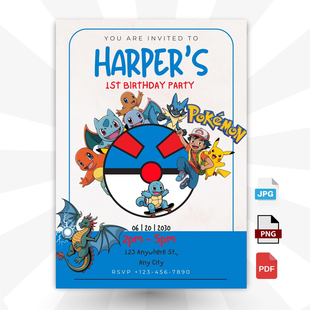 Editable Pokemon Birthday Invitation, Party Invitations,digital ...