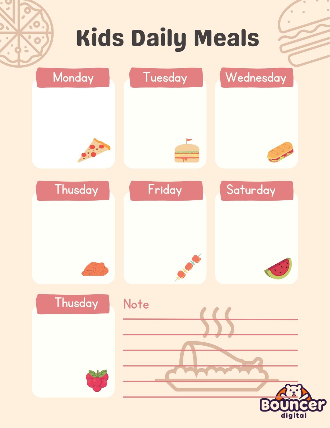 Daily Meal Planner for Kids, Kids Meal Planner Editable, Visual Weekly ...