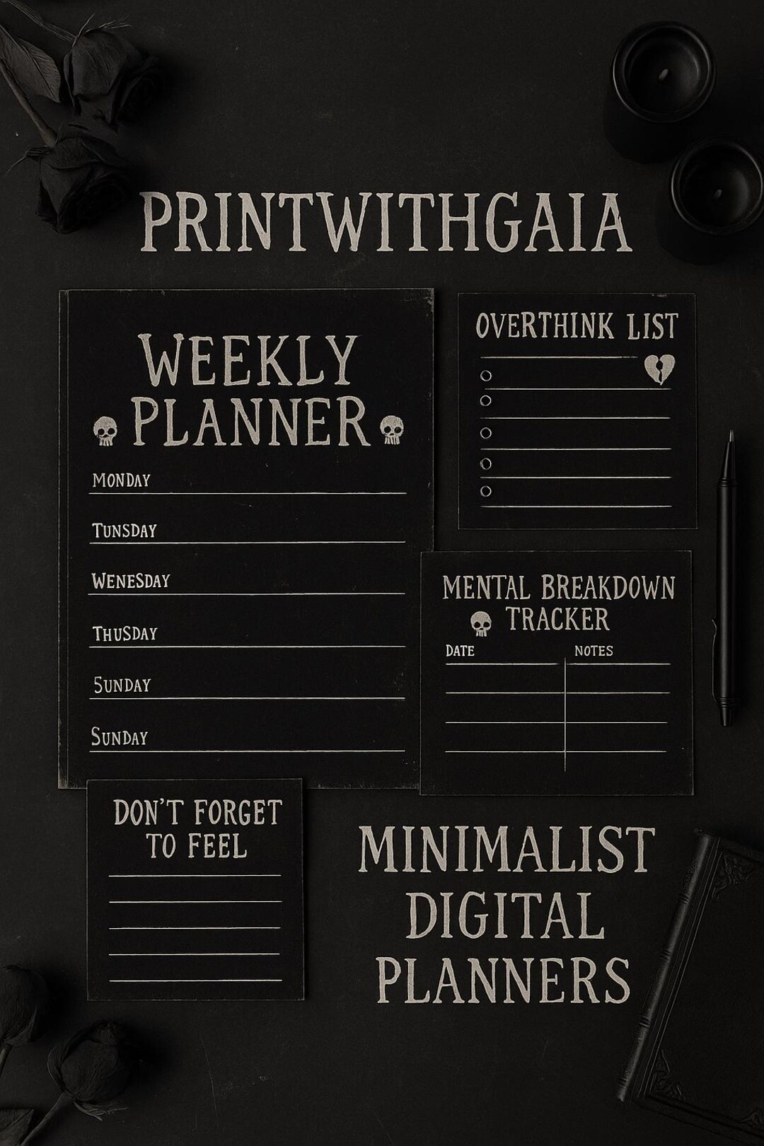 Emo Weekly Planner | Printable PDF | Black Eyeliner Edition | Undated ...
