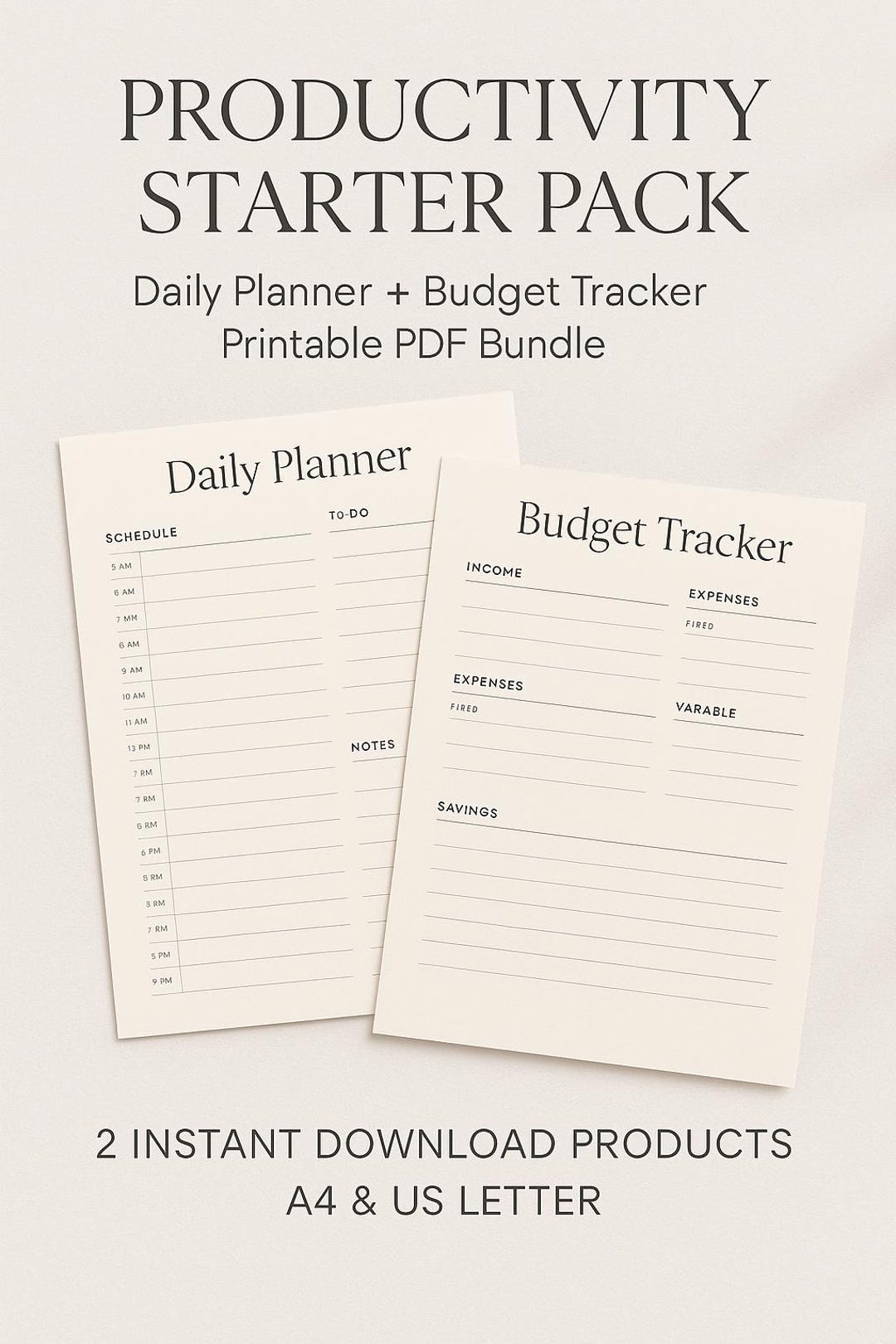 Productivity Starter Pack | Daily Planner + Budget Tracker | Printable ...