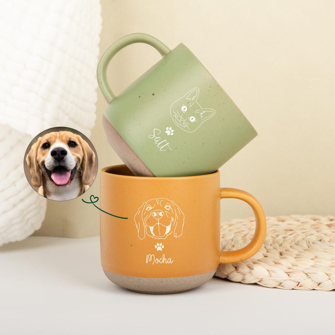 Custom Engraved Dog Coffee Pottery Mug, Pottery Mug With Speckled Glaze ...