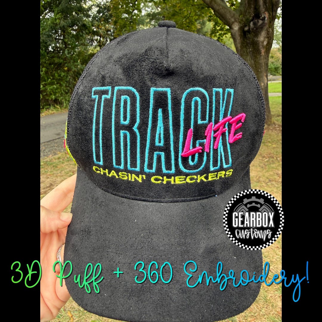 3D Puff Embroidered Motocross Hat, Chasing Checkers, Track Life, Raised ...