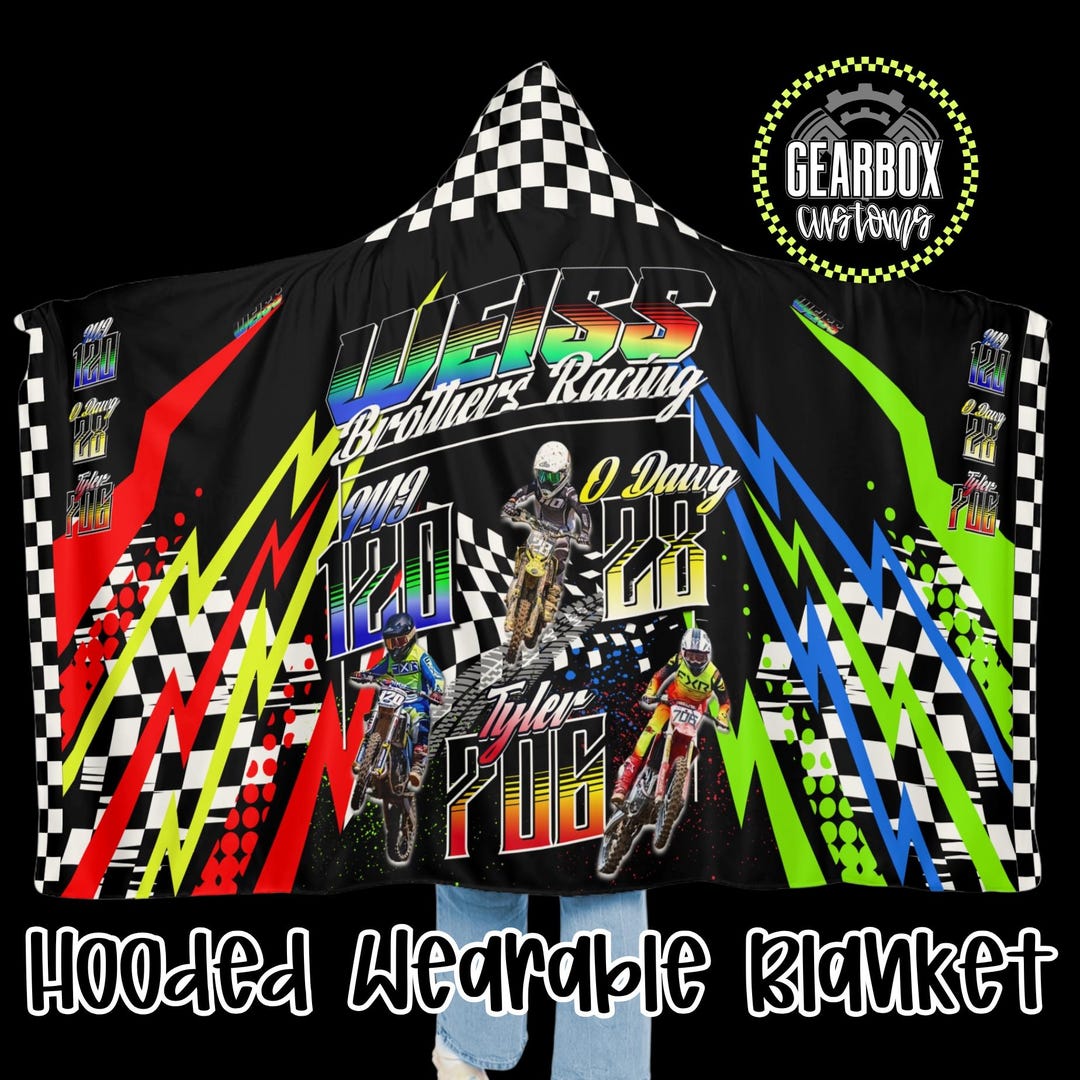 Custom Hooded Sherpa Blanket, Custom Motocross Blanket, Hooded Blanket ...