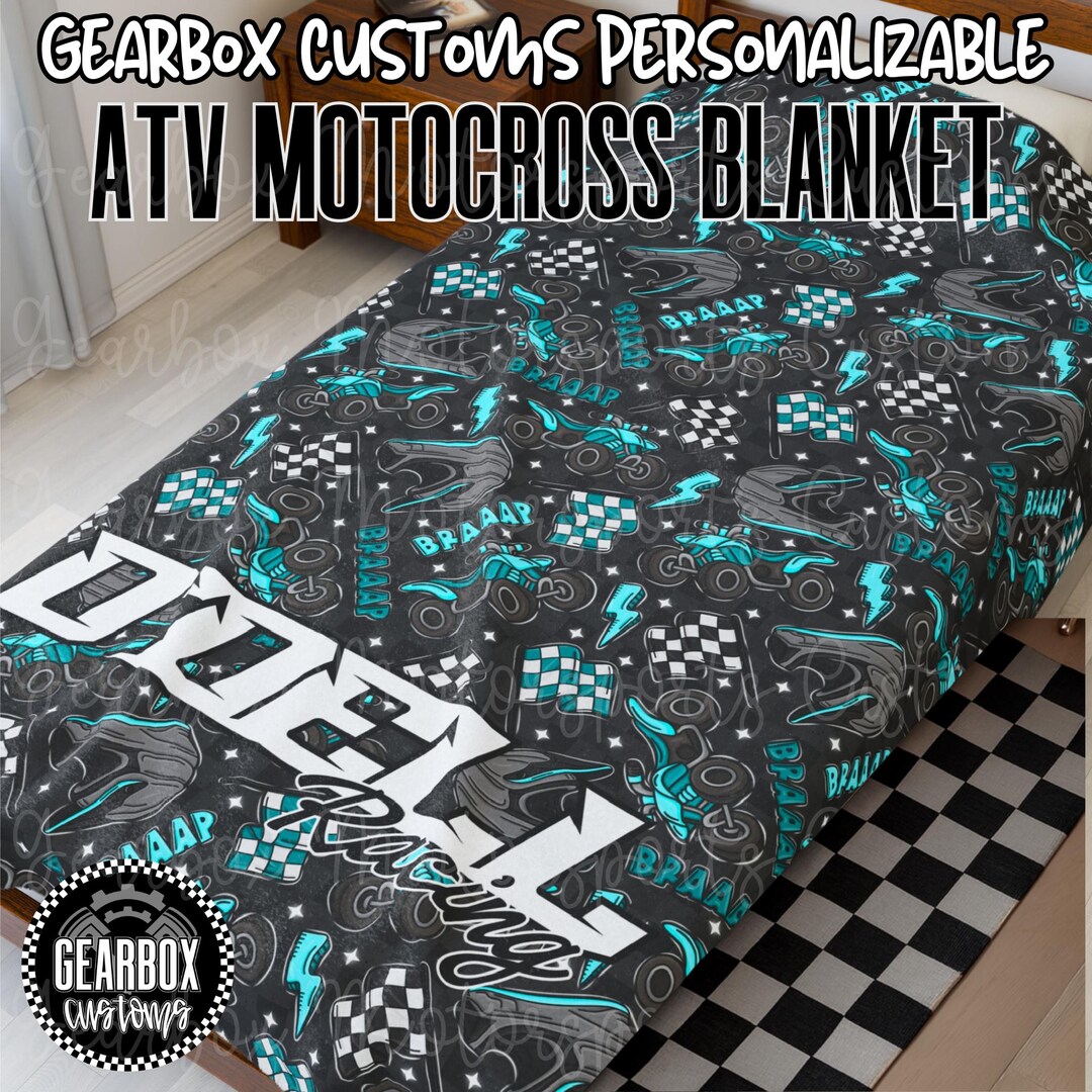 Personalized Turquoise Quad Dirt Bike Motocross Blanket, Motocross ...