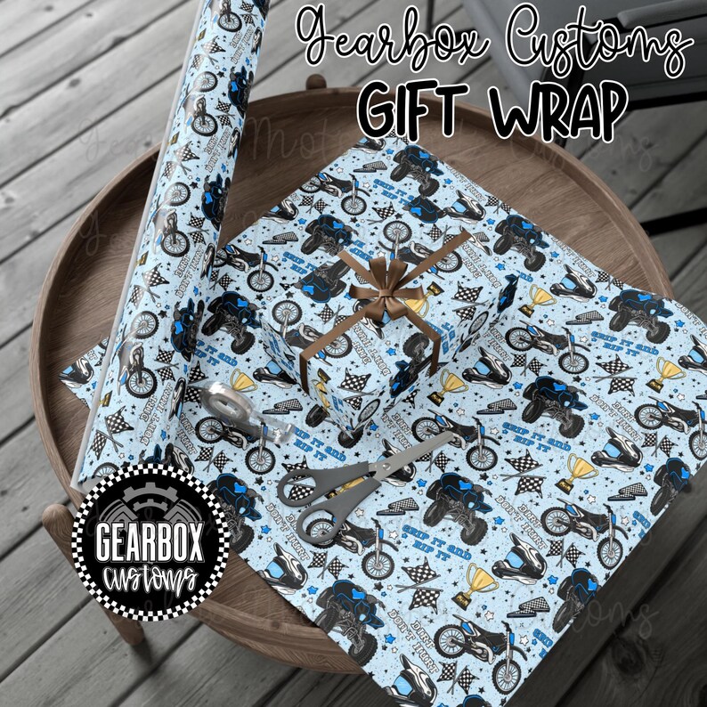 Blue Dirt Bike Quad Motocross Racing Wrapping Paper, Gift Wrap ...