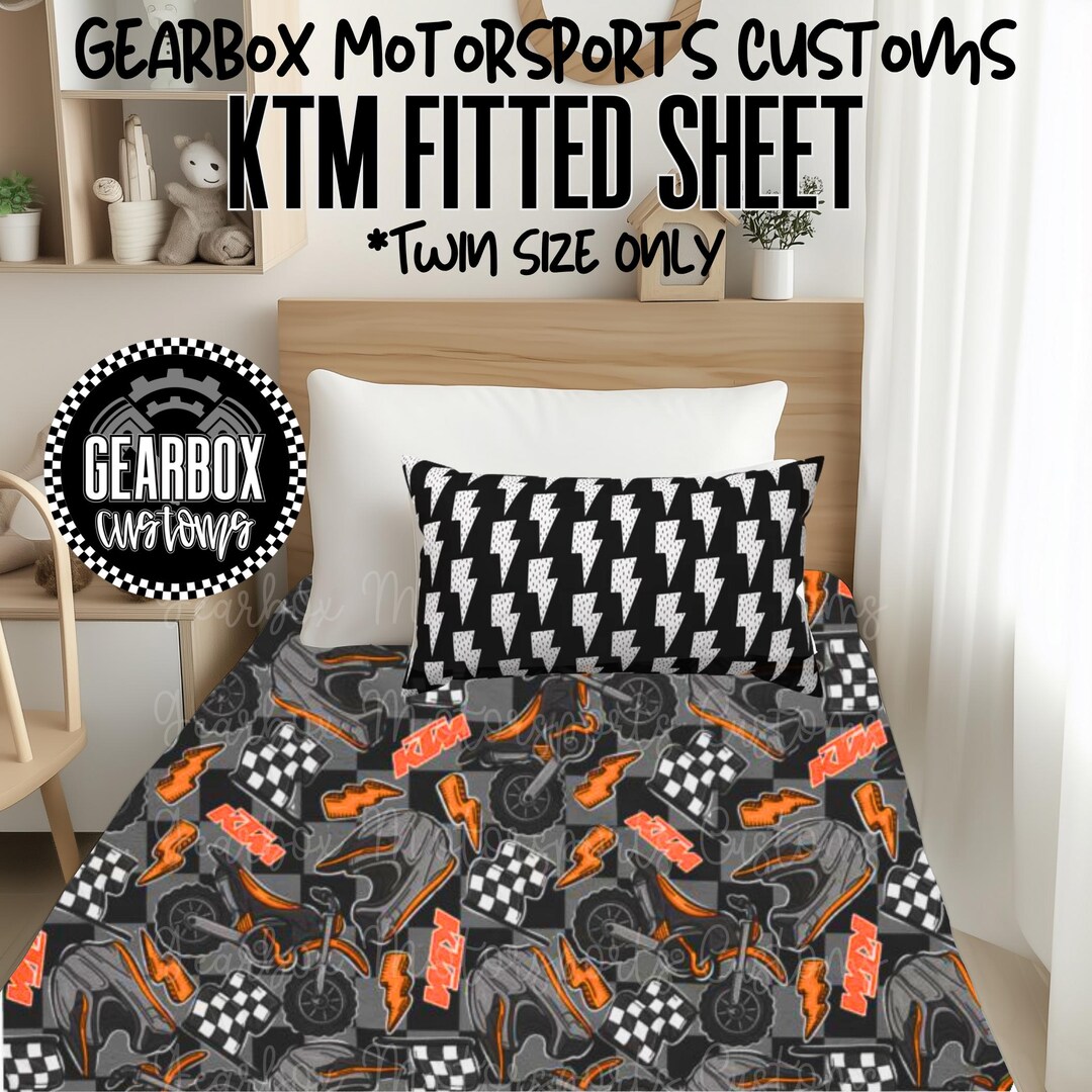 Orange Dirt Bike Fitted Sheet, Twin or Crib Sheet, Dirt Bike Bedding ...