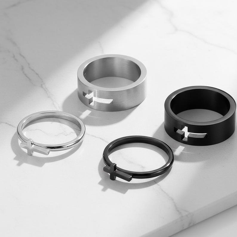 Personalized Cross Couple Rings, Christian Wedding Bands for Him Her ...