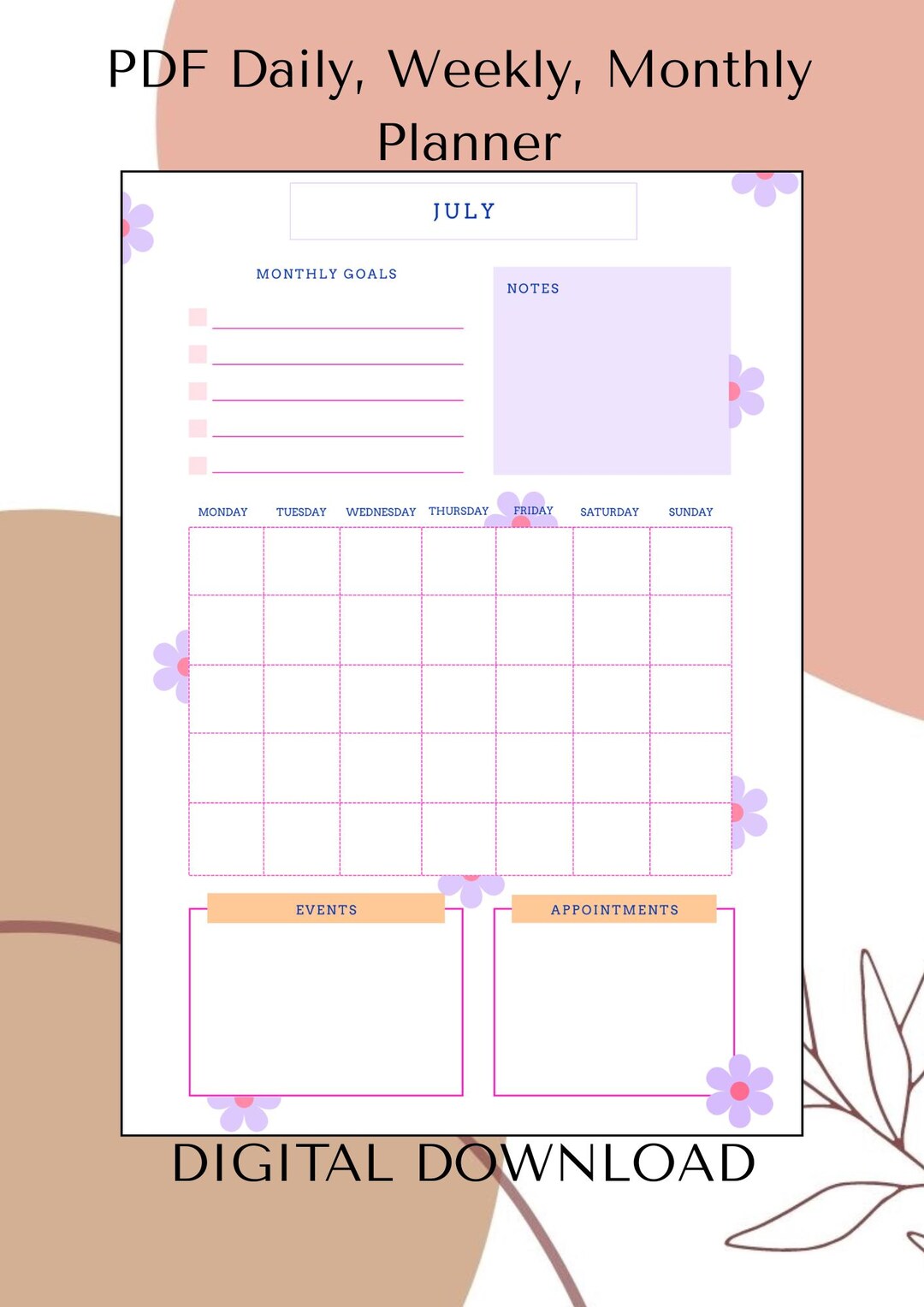 Complete Digital Planner Undated Daily, Weekly, Monthly, Yearly PDF ...