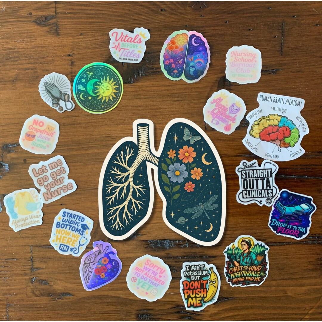 Nature-inspired Lungs Kiss-cut Stickers - Floral Lung Design, Heartfelt ...