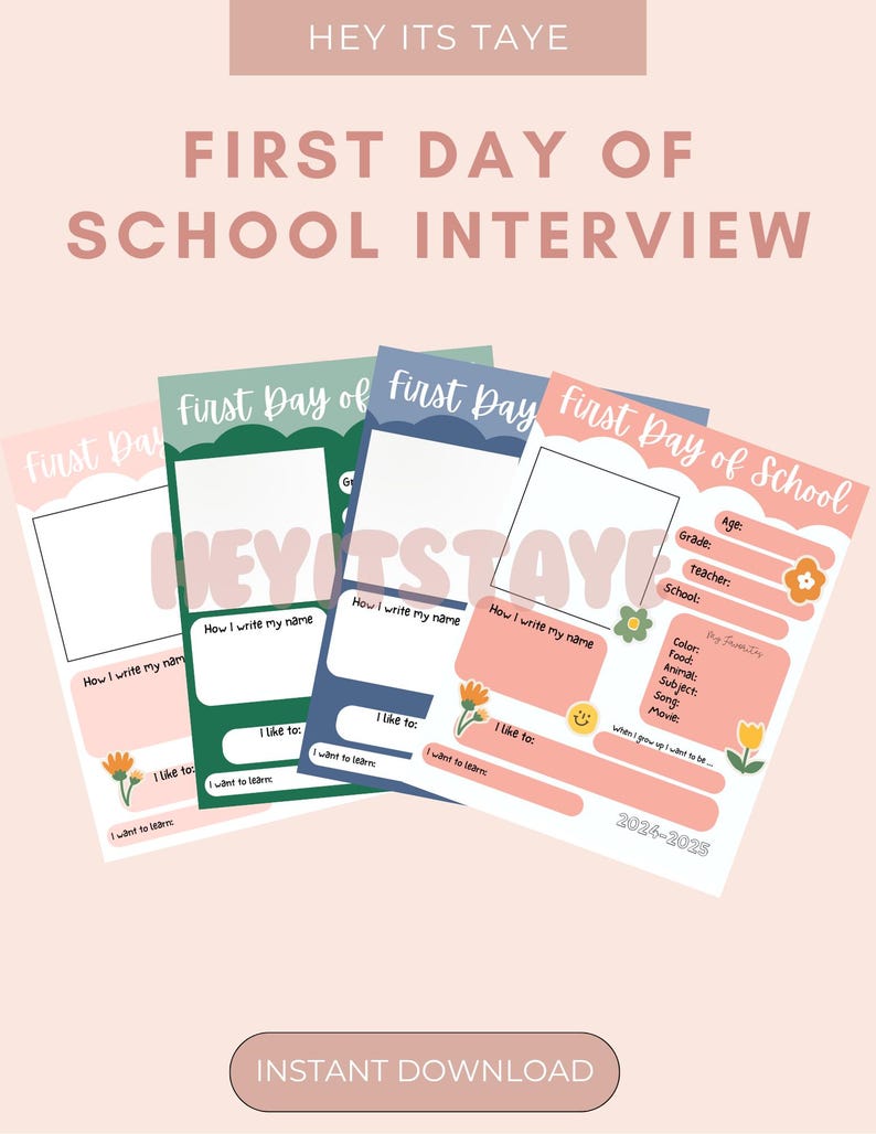 First Day of School Interview Printable | Back to School Questionnaire ...