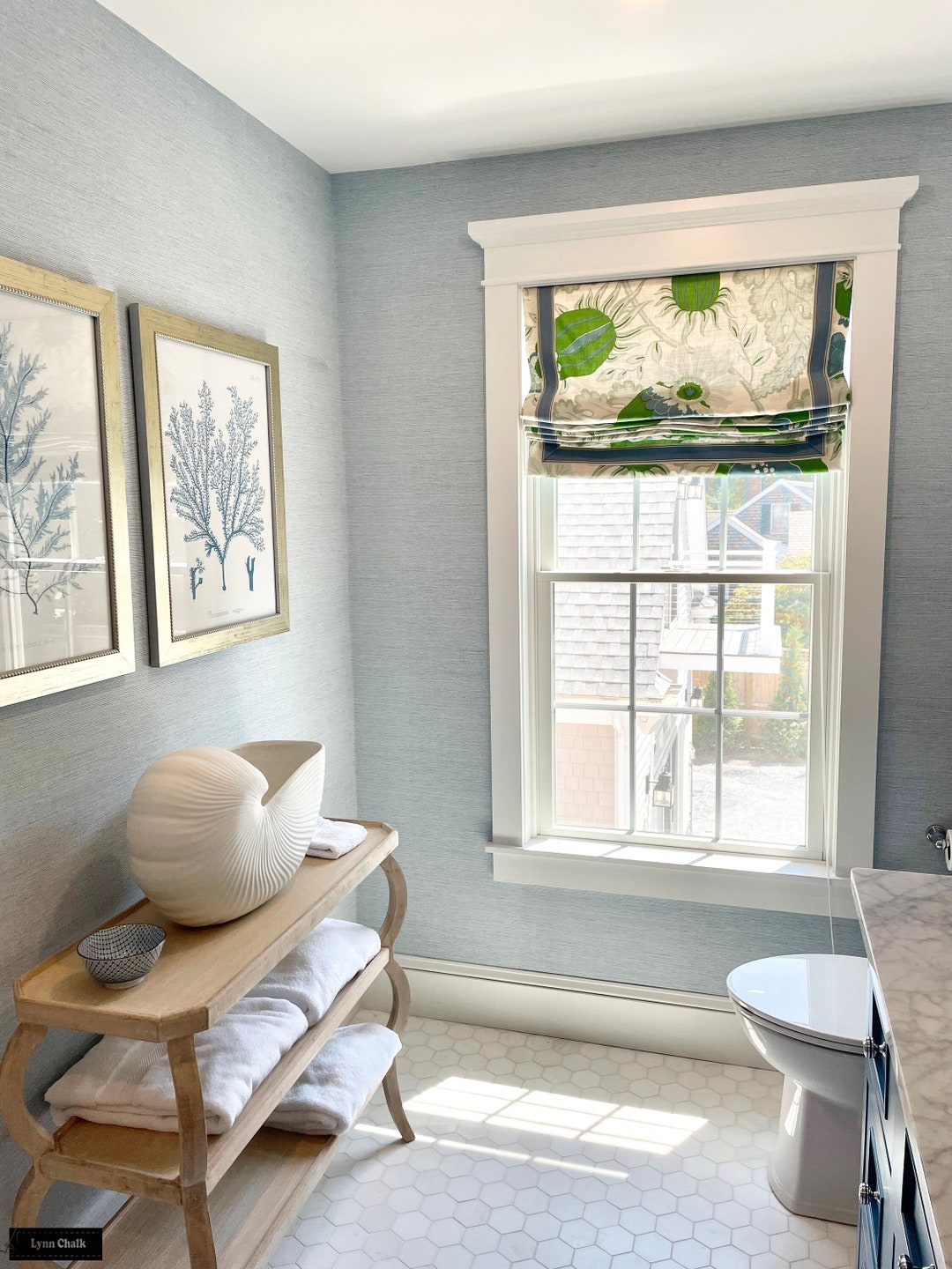 Christopher Farr Carnival Roman Shade With Kravet Orient Point Trim in ...