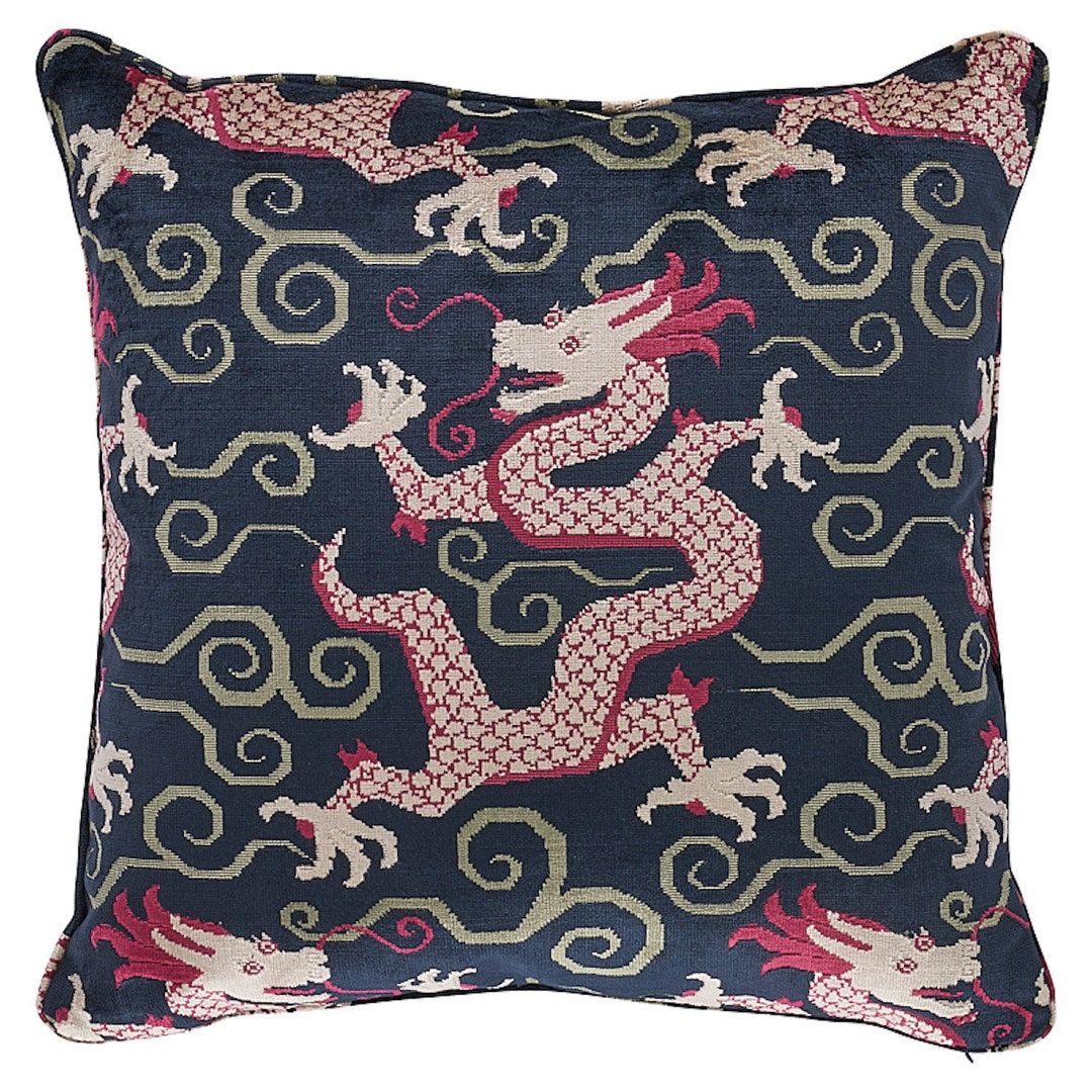 On Sale Schumacher Bixi Dragon In Black Linen 179001 Pillow With Or