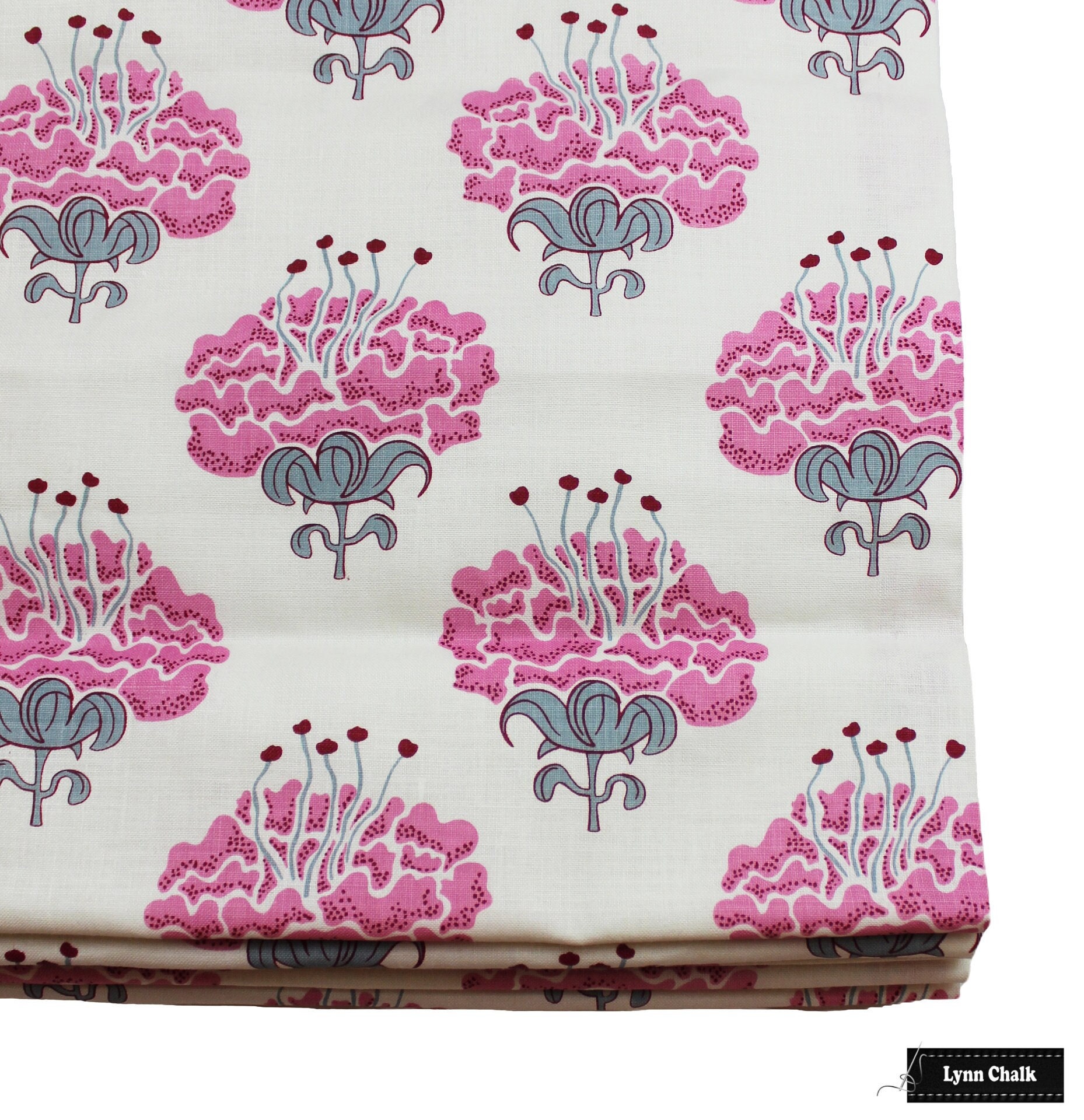 Katie Ridder Peony Custom Roman Shades (shown in Raspberry With Blue ...