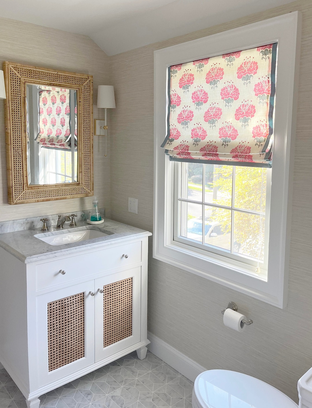 Katie Ridder Peony Custom Roman Shades (shown in Raspberry With Blue ...