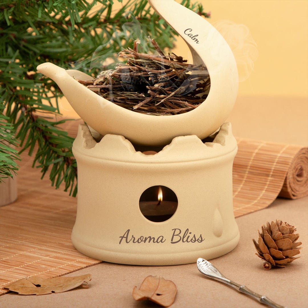 Leaf Design Aroma Burner, Handmade Incense Burner, Custom Engraved Tea ...