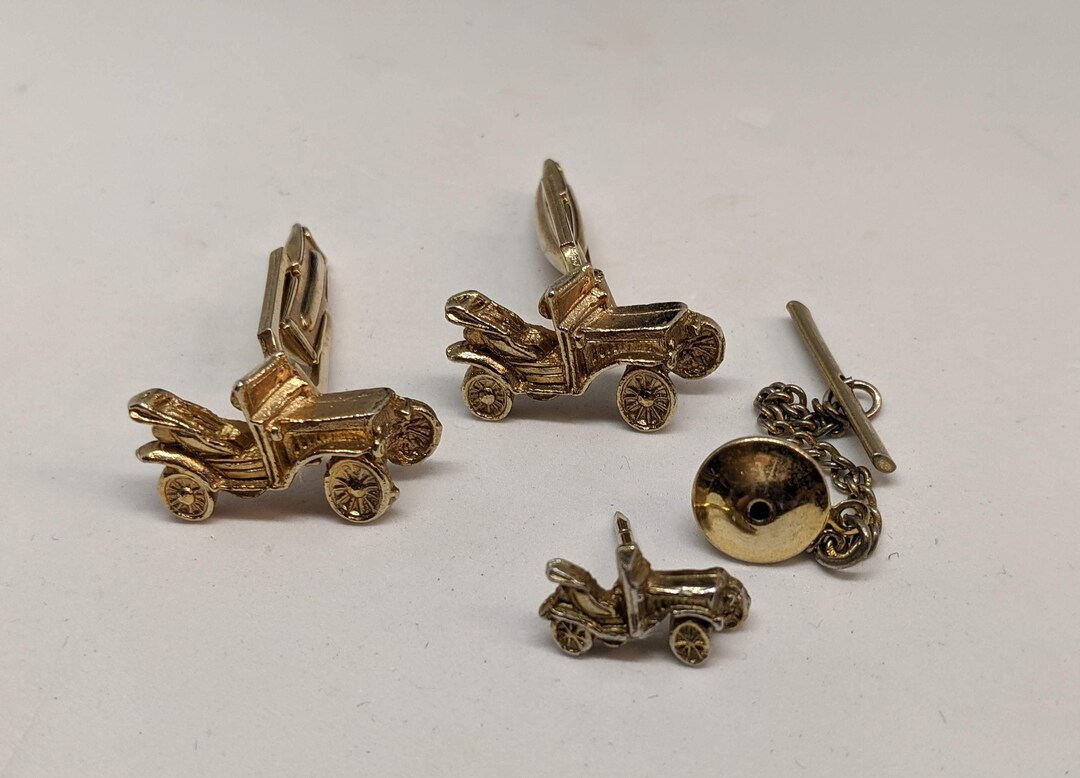 Buy Classic Car Cuff Links and Tie Pin Set Gold Tone Online in India - Etsy