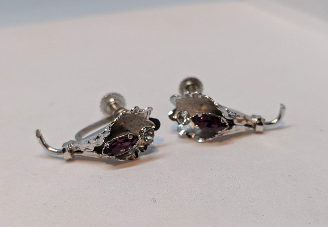 Vintage Sterling Silver Bond Boyd Amethyst Lily Earrings Screw Back ...