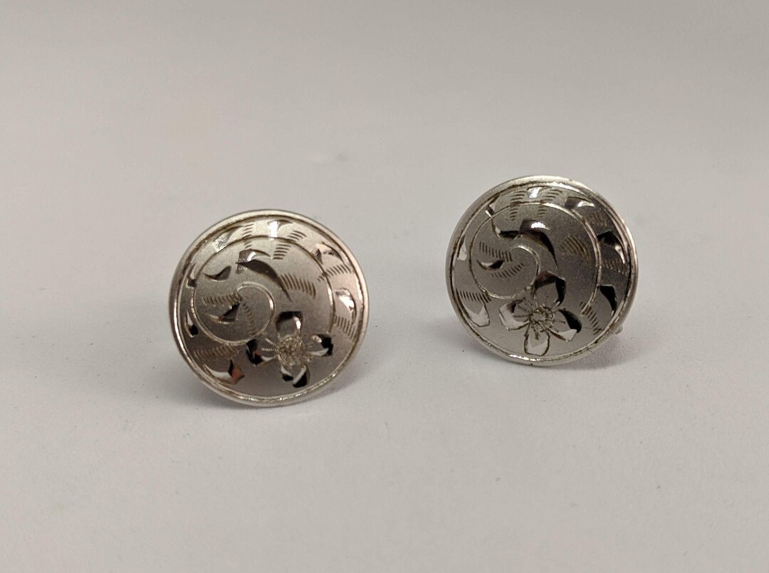 Forstner Sterling Silver Floral Engraved Earrings Screw Back 2/3 Inch ...