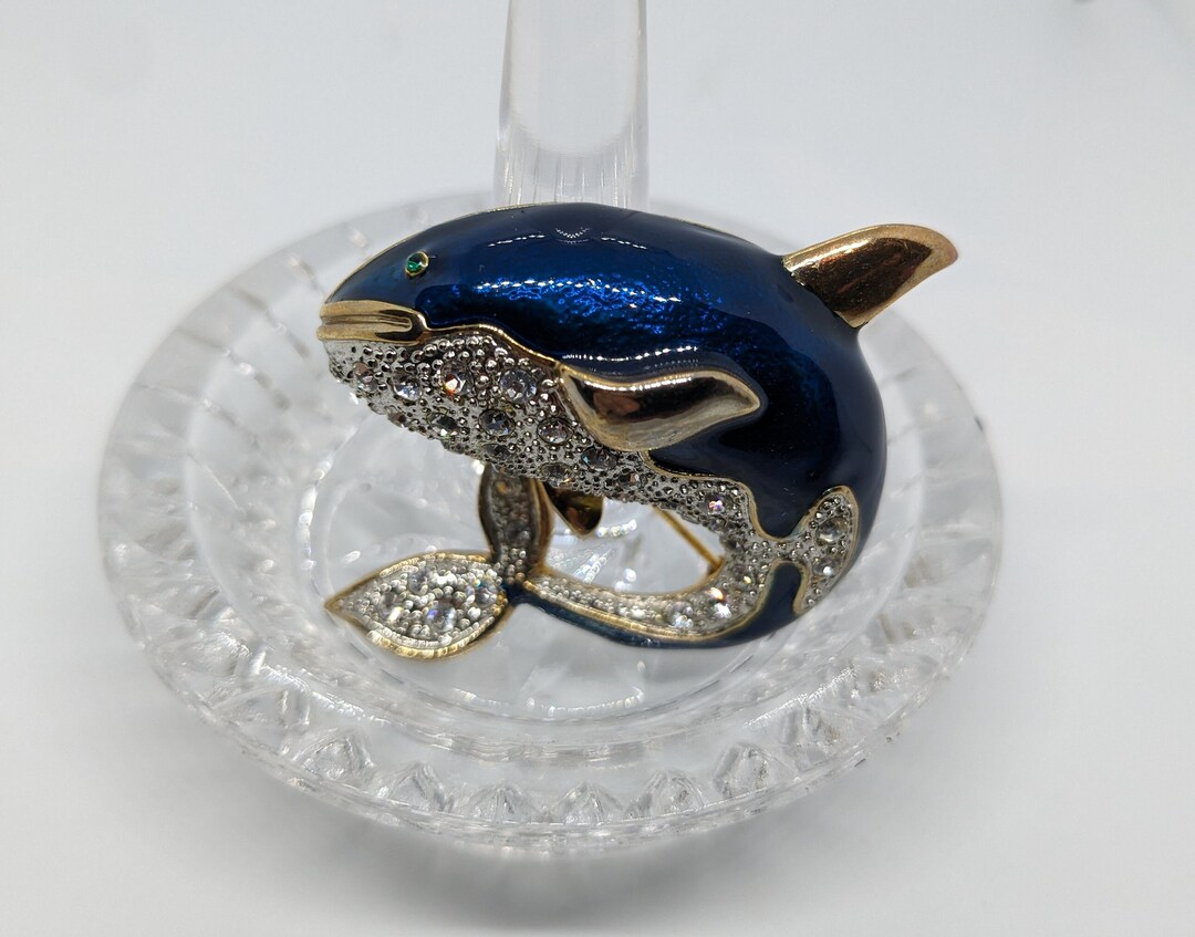 Vintage Crystal Blue Enamel Orca Whale Brooch 2 Inch Size - Etsy