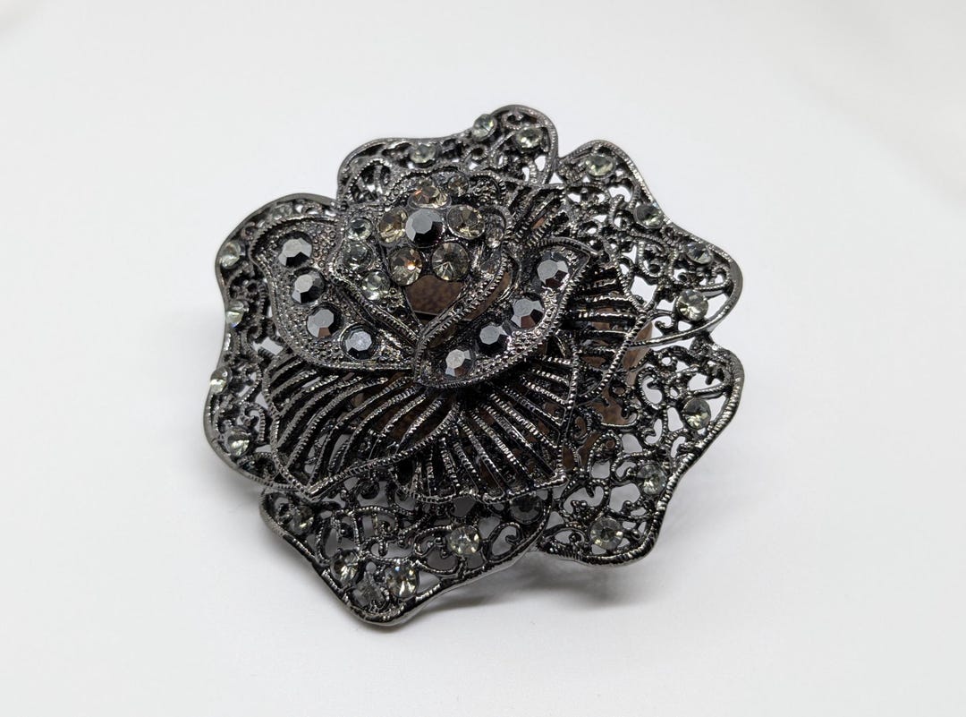Black Crystal Rose Brooch 2.5 Inch Size - Etsy