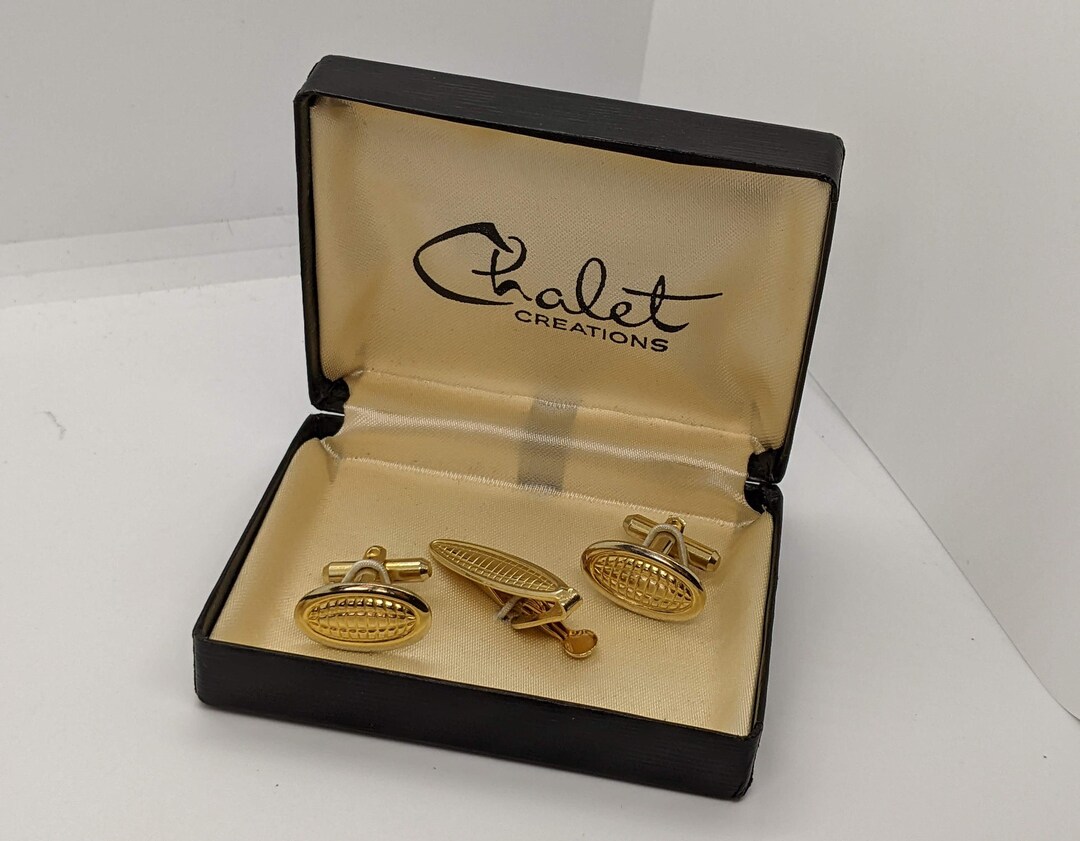 Vintage Gold Tone Cuff Links and Tie Tack Set Chalet Creations Original ...