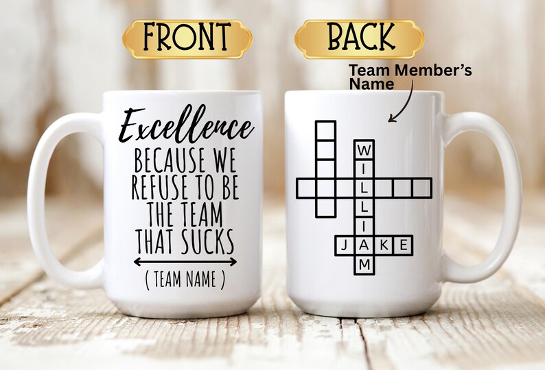 Excellence Team Mug, Personalized Team Crossword Mug, Custom Office ...