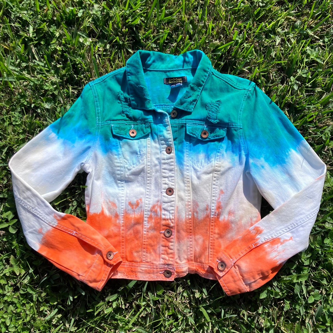 Juniors Fit Tie Dye Jean Jacket, Teal Green and Orange Tie Dye Jacket ...