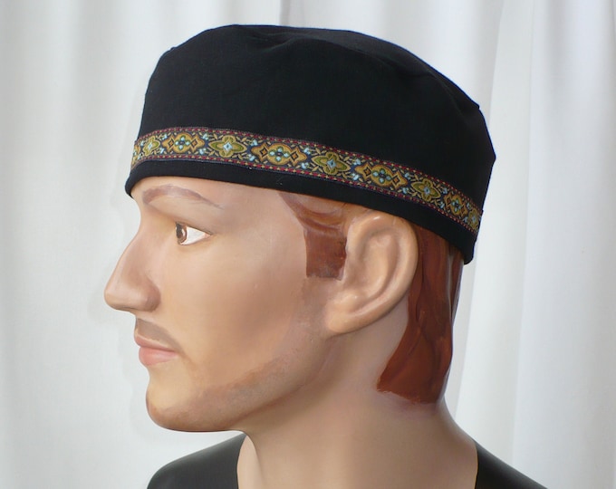 Men's Black Cotton Kufi/fez, Drumming Cap With Renaissance Trim - Etsy